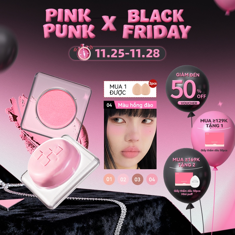 Phấn má hồng PinkPunk đơn sắc làm sáng da trang điểm tự nhiên 4 màu tùy ...