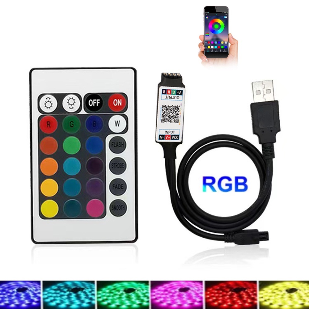 Thanh đèn LED 5V USB 5M / 10M / 15M Bluetooth IR Bộ điều khiển 24 nút ...