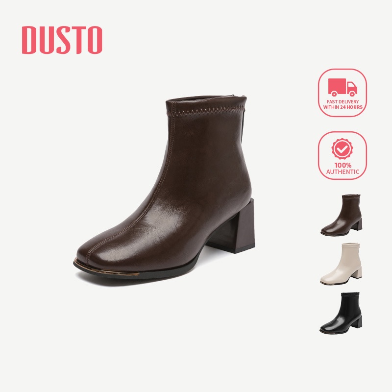 Giày Bốt Ngắn DUSTO Nữ Gót Dày Cao Gót Lưng Dây Kéo Giày Thời Trang ...