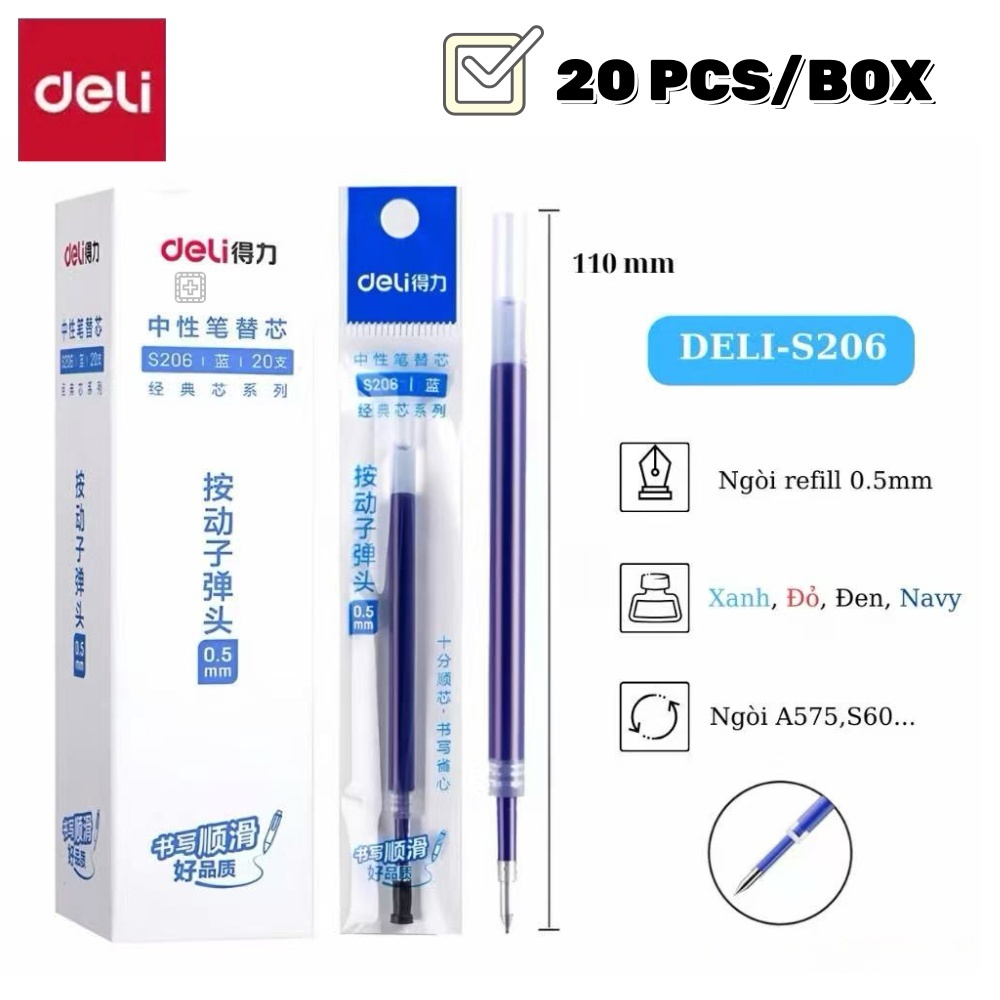 【20PCS】Ruột bút gel Deli 0.5mm dùng cho bút bi nước A575 lâu hết mực ...