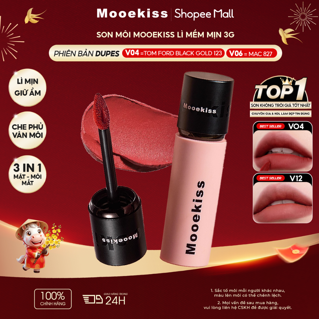 [Mooekiss x KOL] Matte Lipstick Soft Mist Dưỡng ẩm nhẹ thoáng khí Trang ...