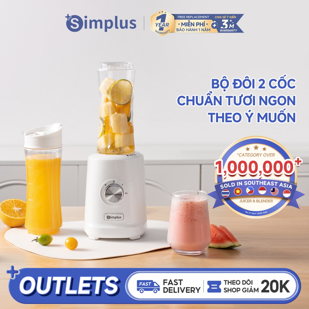 Simplus Máy xay sinh tố Simplus Dung tích lớn 700ml 2 cốc đi kèm tiện ...