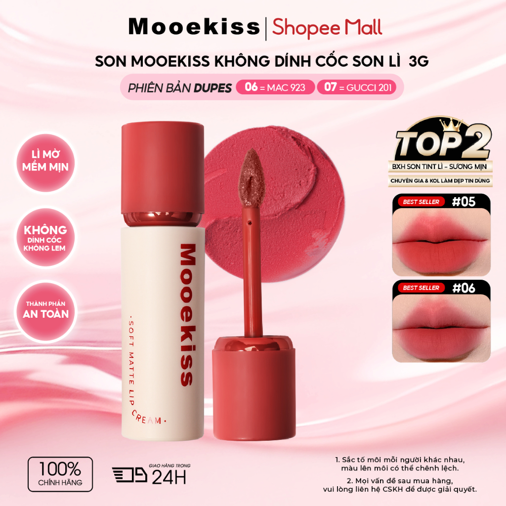 [KOL] Son kem lì Mooekiss Matte Velvet Lip Cream không phai màu, hạn ...
