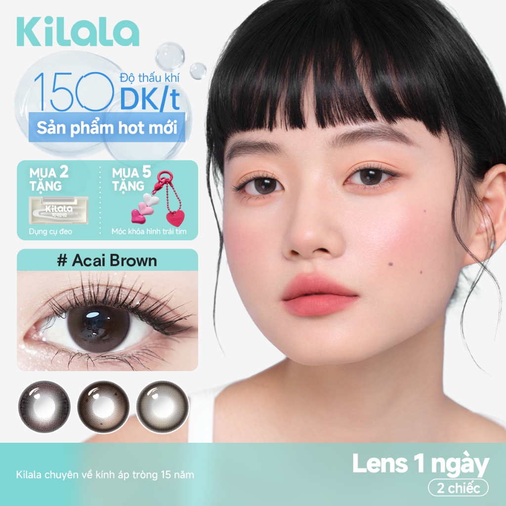 Kính áp tròng Kilala lens 1 ngày màu xám DIA 14.2mm Acai Brown/ Coconut ...