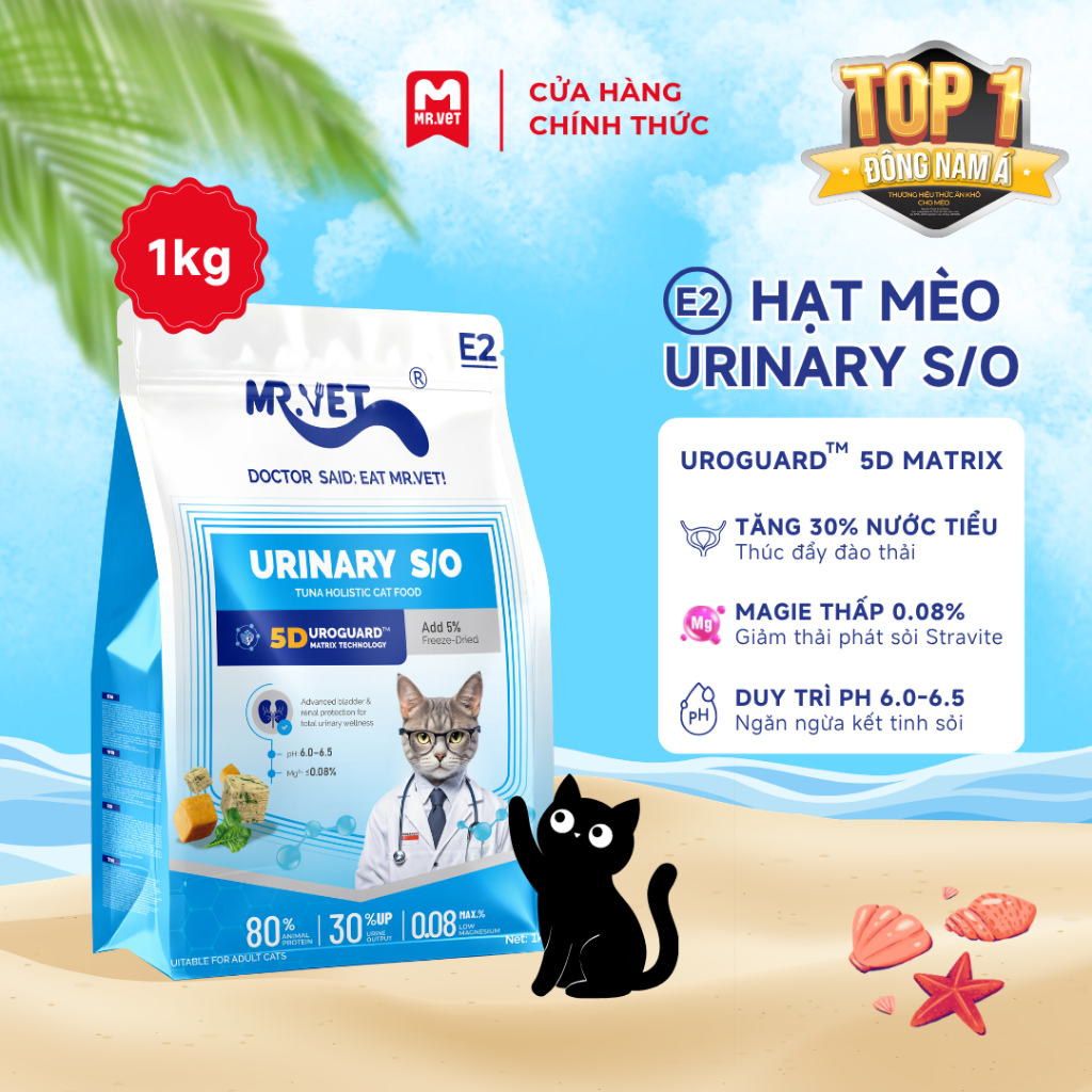 [MỚI] Hạt Cho Mèo MRVET E2 Gói 1KG Chăm Sóc Tiết Niệu Đa Chiều, 80% Đạm ...