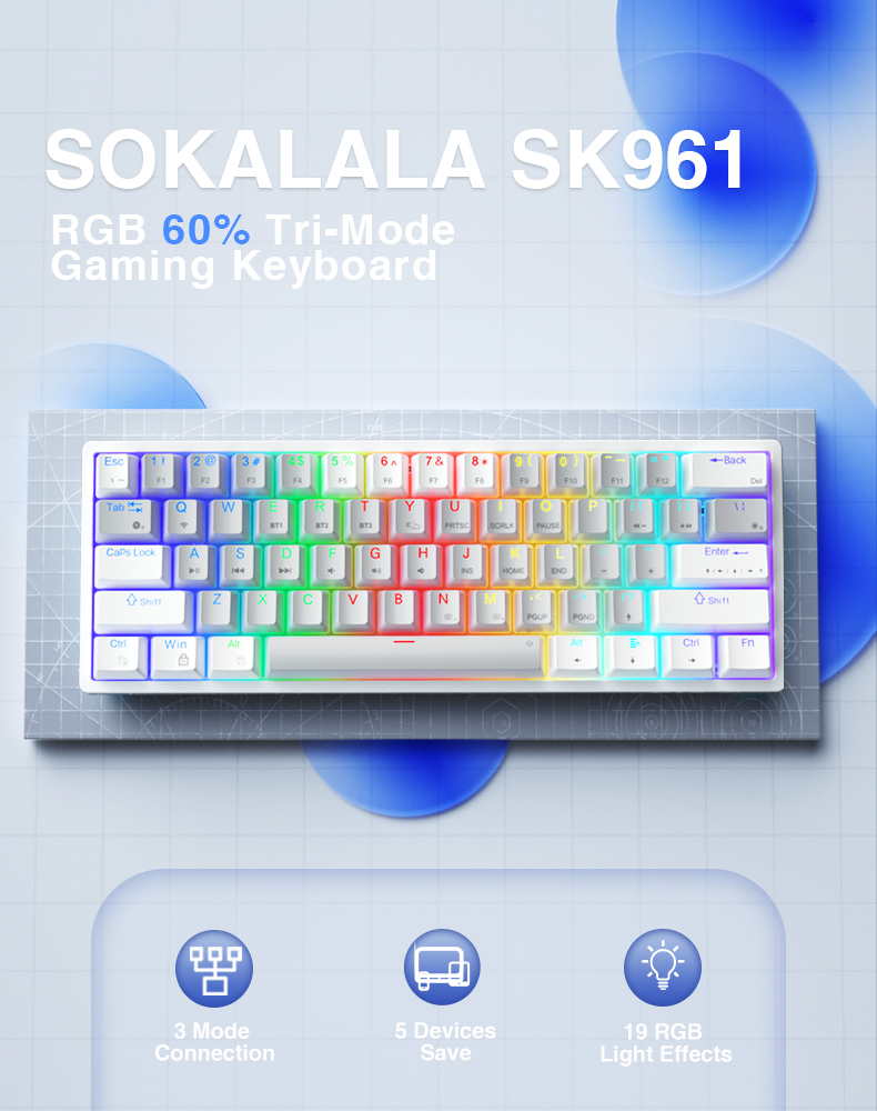 Bàn phím cơ khí AULA Solakaka SK961 Bluetooth 5.0/2.4G/có dây 61 phím ...