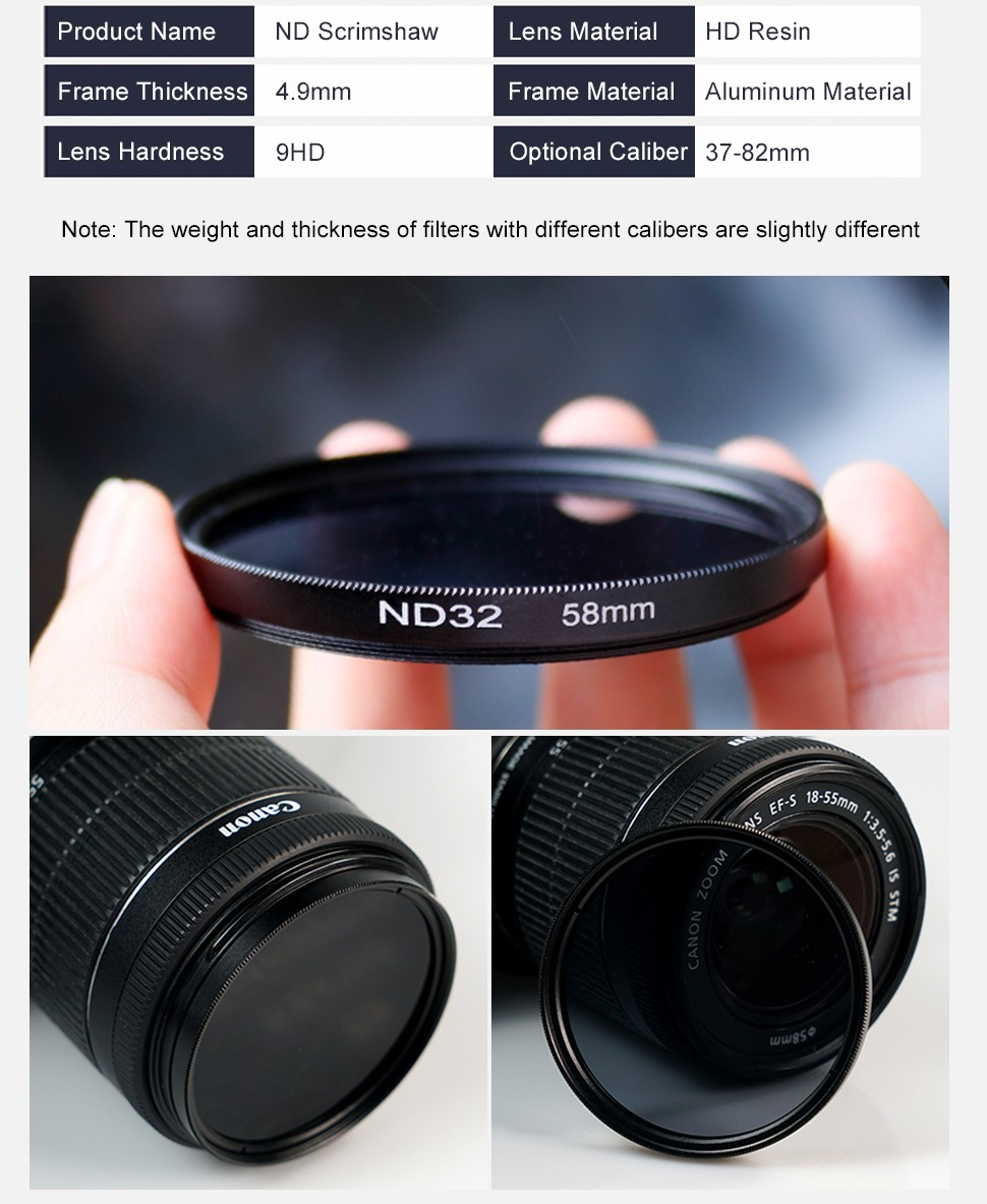 Nd Bộ Lọc Trung Tính ND2 ND4 ND8 37mm 40.5mm 43mm 46mm 49mm 52mm 55mm 58mm 62mm 67mm 72mm 77mm ...