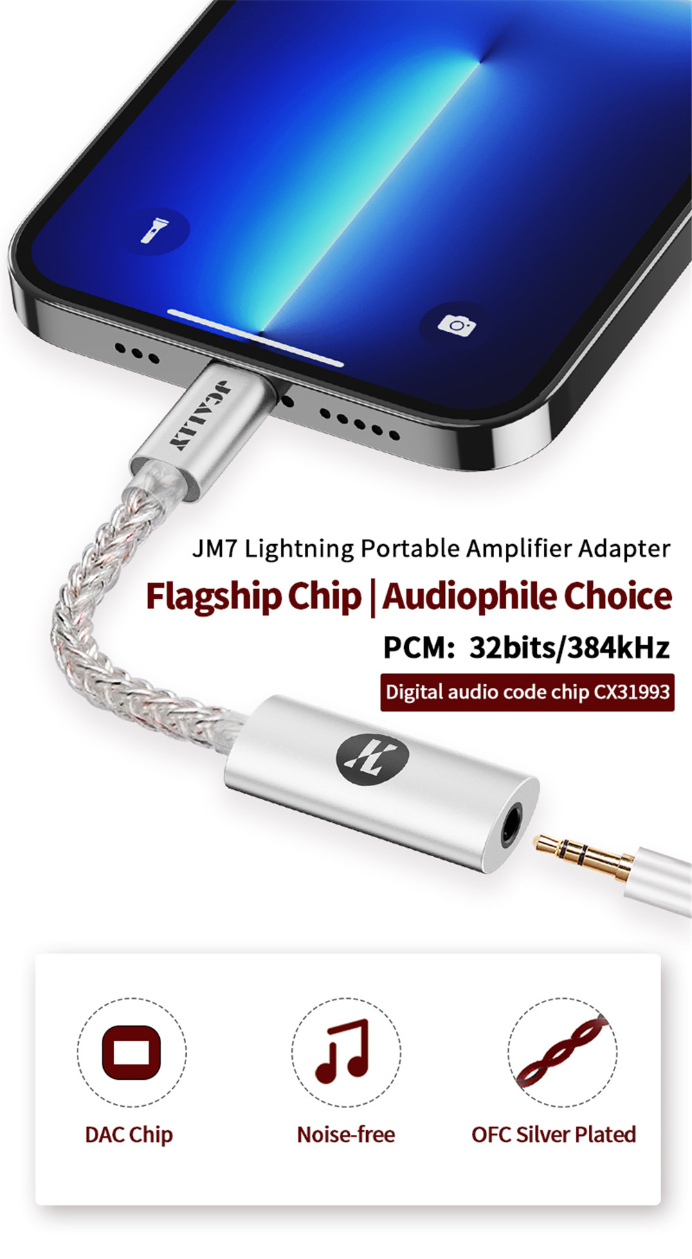 Jcally JM7 JM7L USB TypeC ánh sáng ning sang cáp âm thanh kỹ thuật số 3 ...