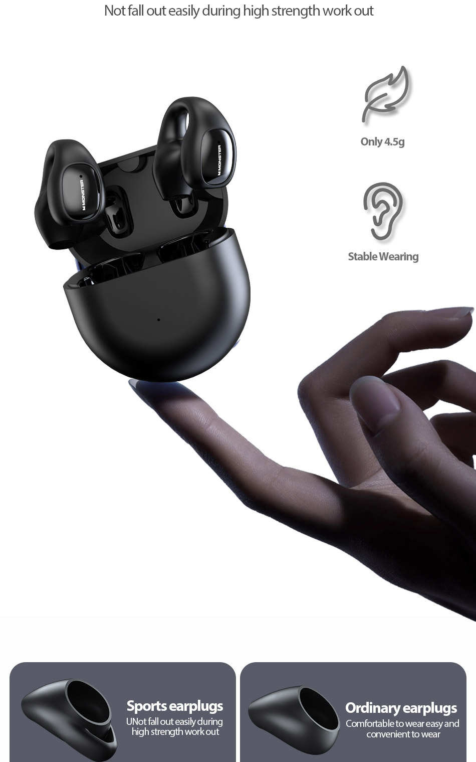 Monster Open Ear 200 Tai Nghe Kẹp Vành Tai Không Dây Bluetooth 5.3 Thể ...