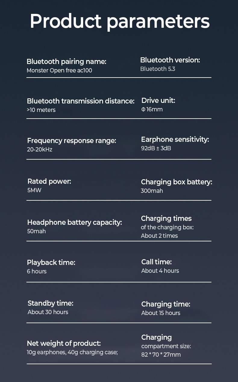 Monster Open Ear AC100/MH22156 Tai Nghe Bluetooth 5.3 Không Dây thể ...