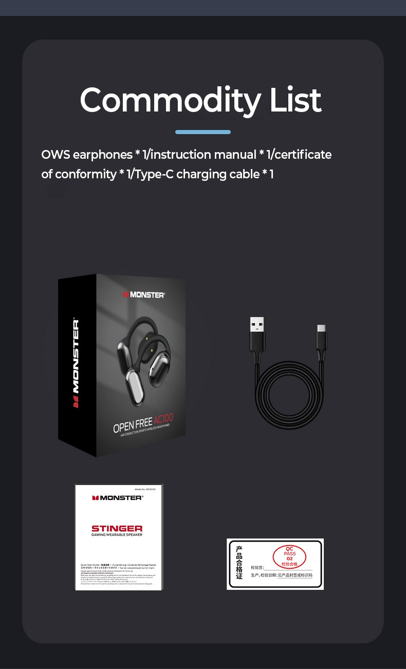 Monster Open Ear AC100/MH22156 Tai Nghe Bluetooth 5.3 Không Dây thể ...