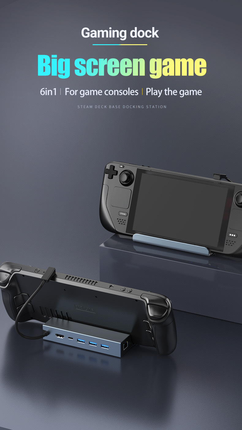 Steam deck game console dock to hdmi 4k 60hz usb rj45 pd 100w charge ...