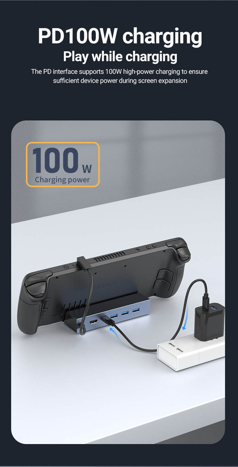 Steam deck game console dock to hdmi 4k 60hz usb rj45 pd 100w charge ...