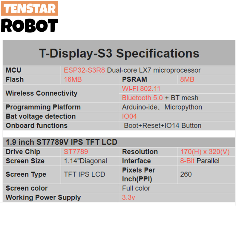 Mô Đun Phát Triển Màn Hình lcd wifi Không Dây t-display-s3 esp32 s3 1.9 ...