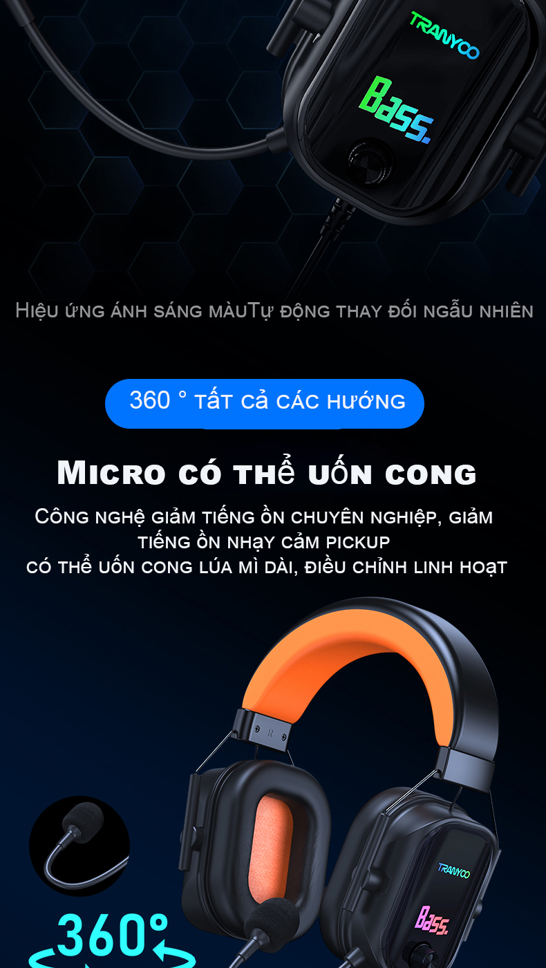 Tai Nghe Chơi Game TRANYOO T-H5 với Tai nghe có dây âm thanh nổi 7.1 Mic cho máy tính xách tay ...