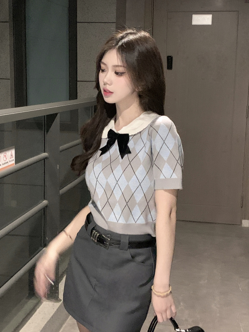 ZHELIHANGFEI Áo Thun Croptop Dệt Kim Tay Ngắn Cổ Búp Bê Kiểu Hàn Quốc Thời Trang Mùa Hè Cho Nữ ...