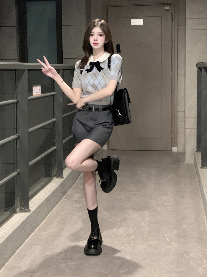 ZHELIHANGFEI Áo Thun Croptop Dệt Kim Tay Ngắn Cổ Búp Bê Kiểu Hàn Quốc Thời Trang Mùa Hè Cho Nữ ...