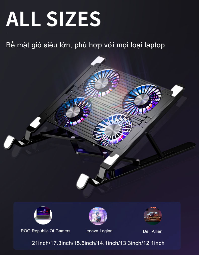 Giá Đỡ Laptop Thiết Kế Gấp Gọn Tiện Dụng Quạt LED RGB Chạy Mạnh Êm cho ...