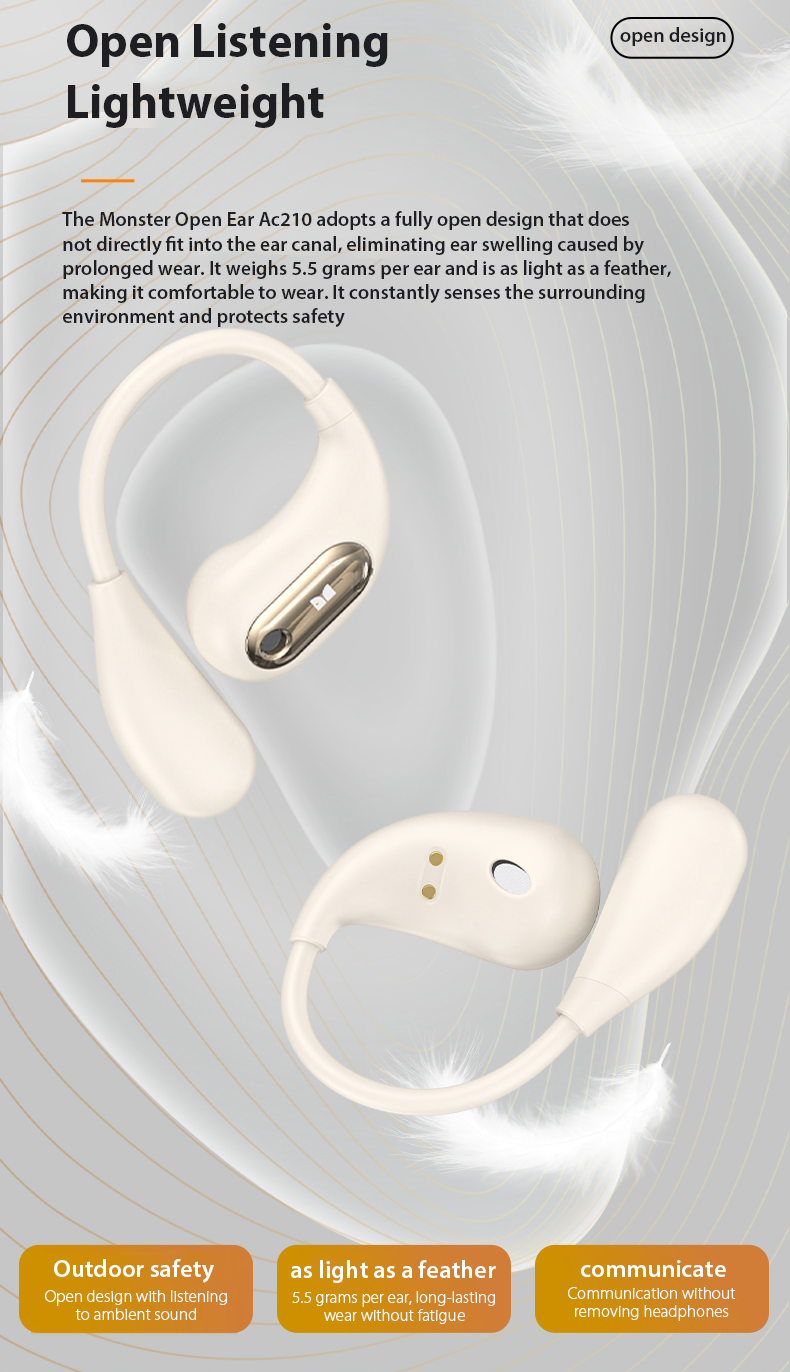 Monster Open Ear AC210 Bluetooth 5.4 Tai Nghe Không Dây OWS Mở Hoàn ...