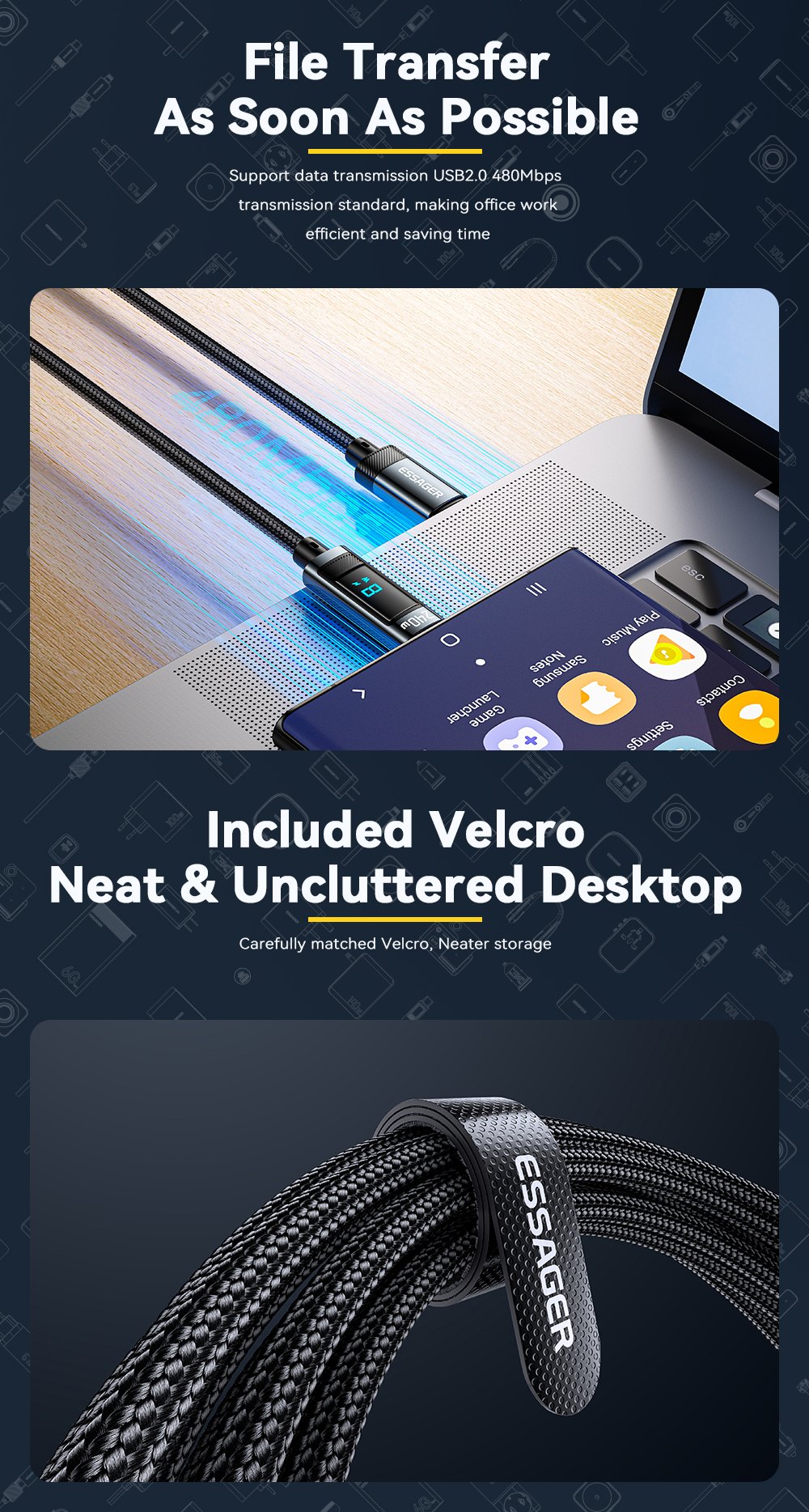 Cáp sạc nhanh ESSAGER 240W Type C sang Type C 3.1 cho laptop điện thoại | Shopee Việt Nam