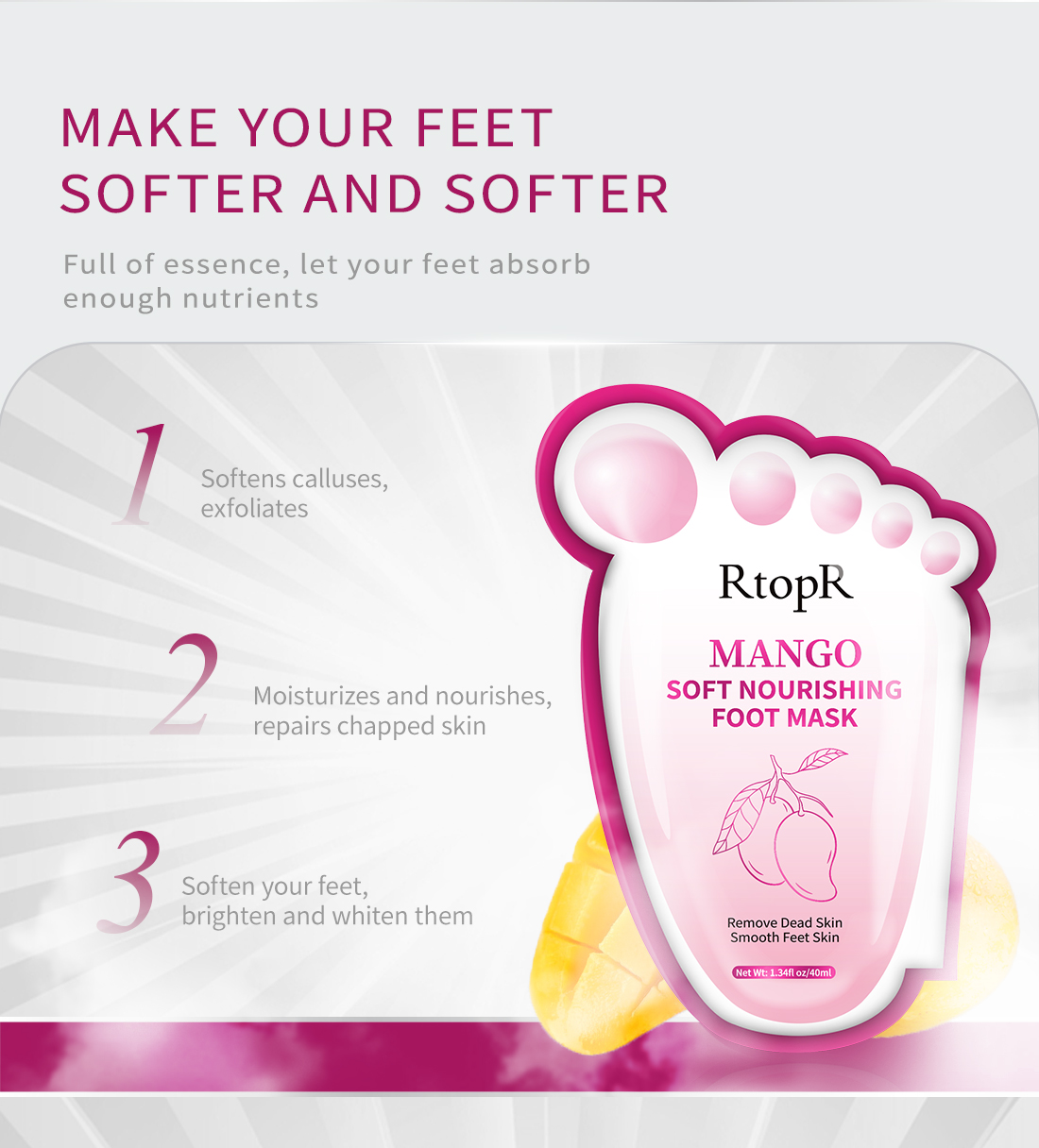 RtopR Mango Exfoliating Foot Peel Mask Cặp Mặt Nạ Chân RtopR Tẩy Da ...