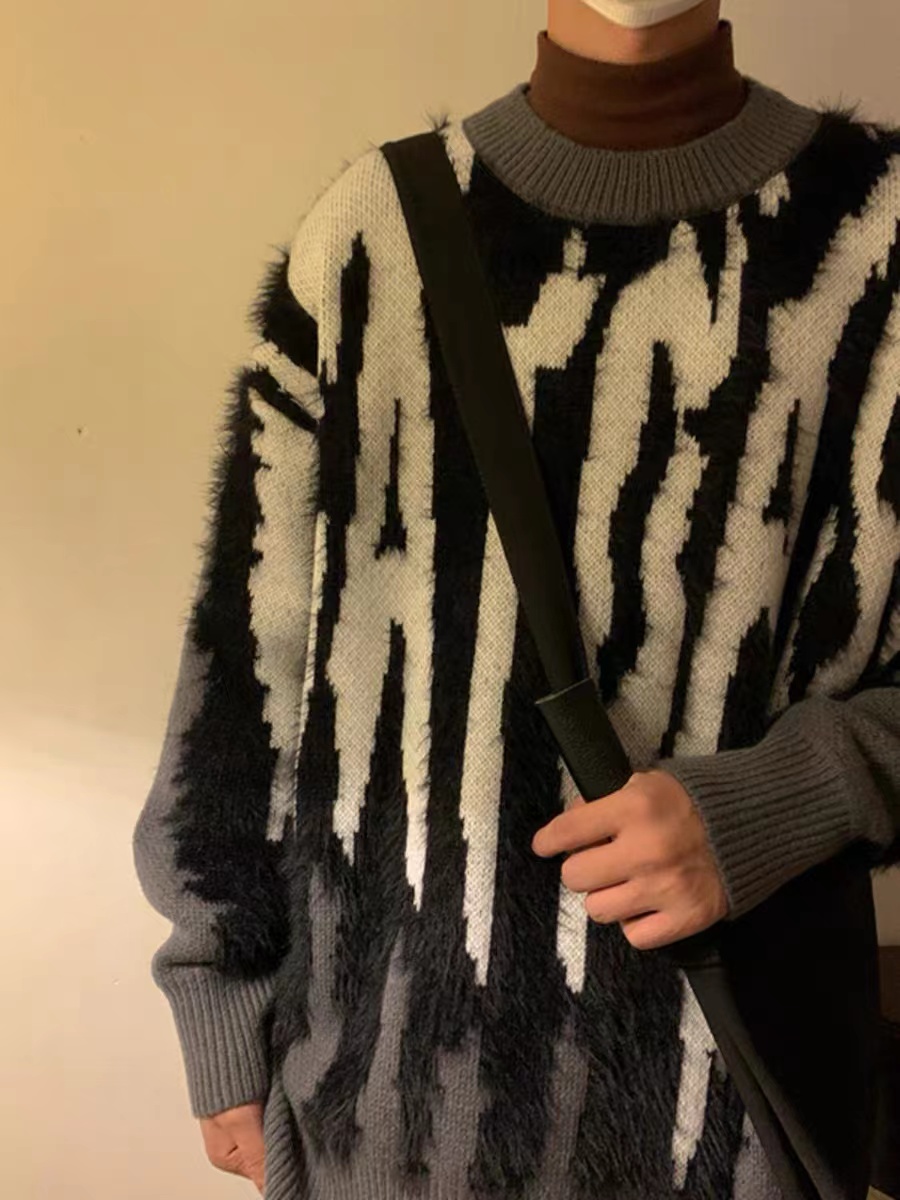 Áo sweater sinransinya Vải Lông Cổ Tròn Tay Dài Dáng Rộng In Chữ Phong ...