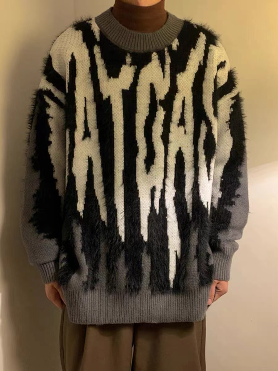 Áo sweater sinransinya Vải Lông Cổ Tròn Tay Dài Dáng Rộng In Chữ Phong ...