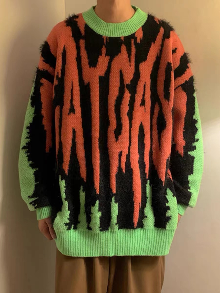 Áo sweater sinransinya Vải Lông Cổ Tròn Tay Dài Dáng Rộng In Chữ Phong ...