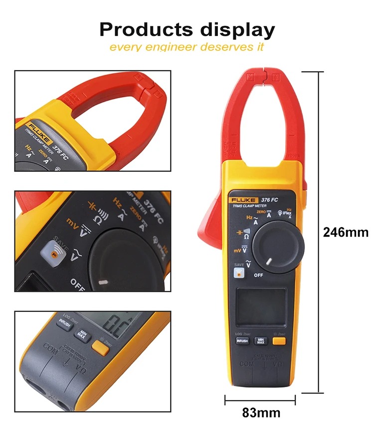 Đồng hồ đo kẹp Fluke 376 FC 1000A AC / DC True-RMS với bộ khởi động ...