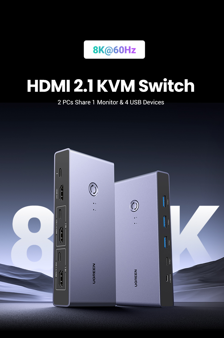 Ugreen Bộ Chuyển Đổi hdmi kvm 8k60hz kvm kvm usb3.0 2 Trong 1 kvm 3 * usb-c + 1 Cổng usb-c Chất ...