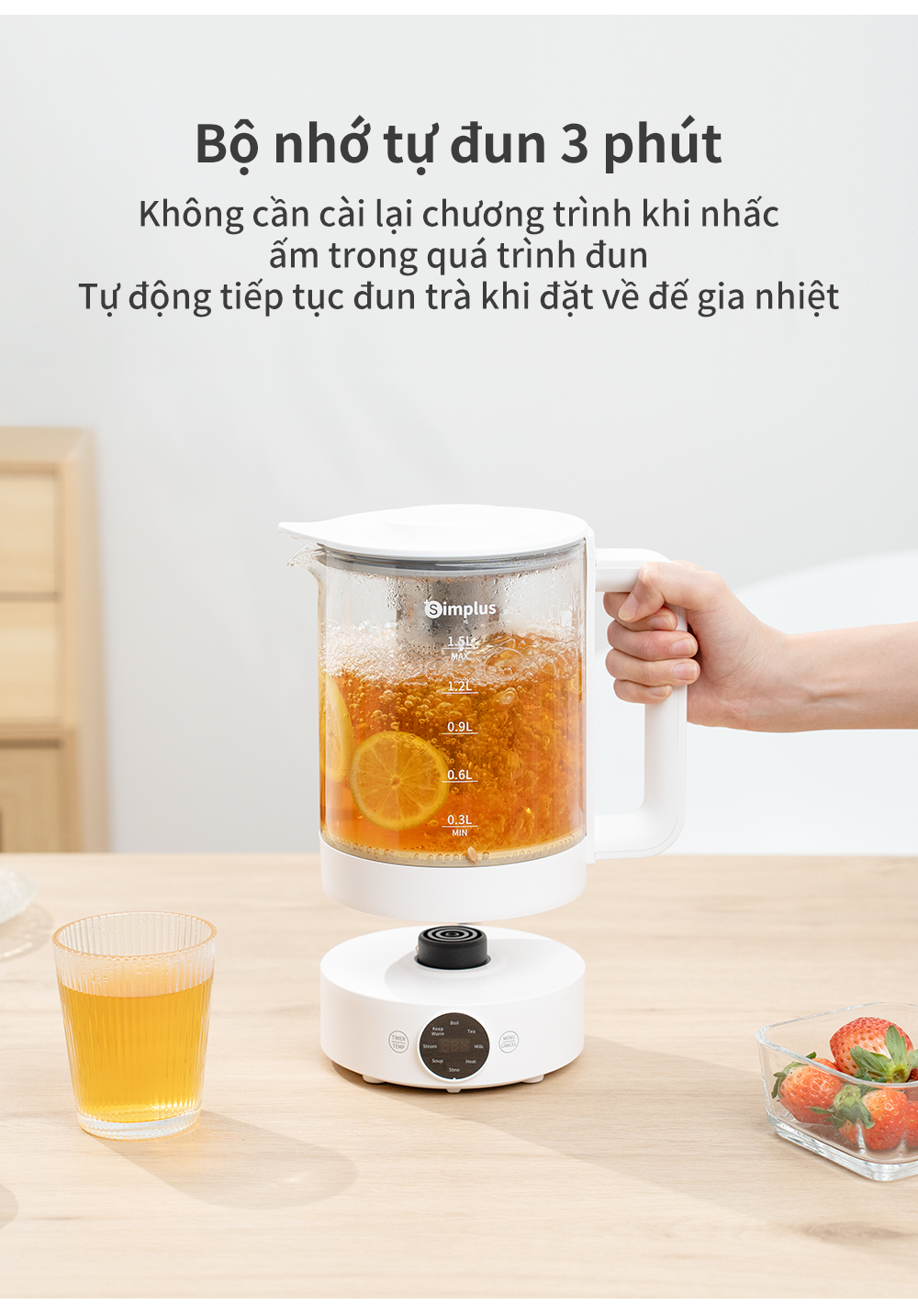 Simplus Bộ Ấm Điện Dung Tích 1.5L Màn Hình LCD 8 Chức Năng Cài Sẵn YSHU001- Bảo Hành 1 Năm 1 Đổi ...