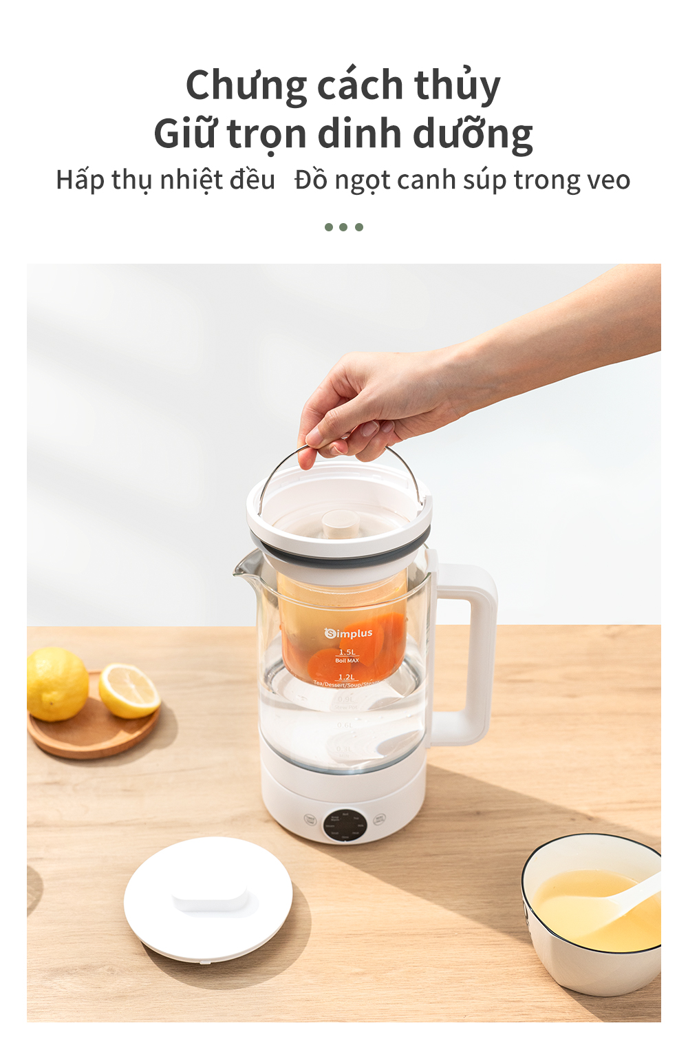 Simplus Bộ Ấm Điện Dung Tích 1.5L Màn Hình LCD 8 Chức Năng Cài Sẵn YSHU001- Bảo Hành 1 Năm 1 Đổi ...