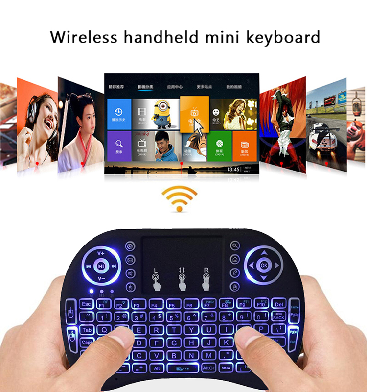 I8 Mini 2.4G Bàn Phím Không Dây Đèn Nền Tiếng Anh Air Mouse Remote Touchpad Cho Android TV Box ...