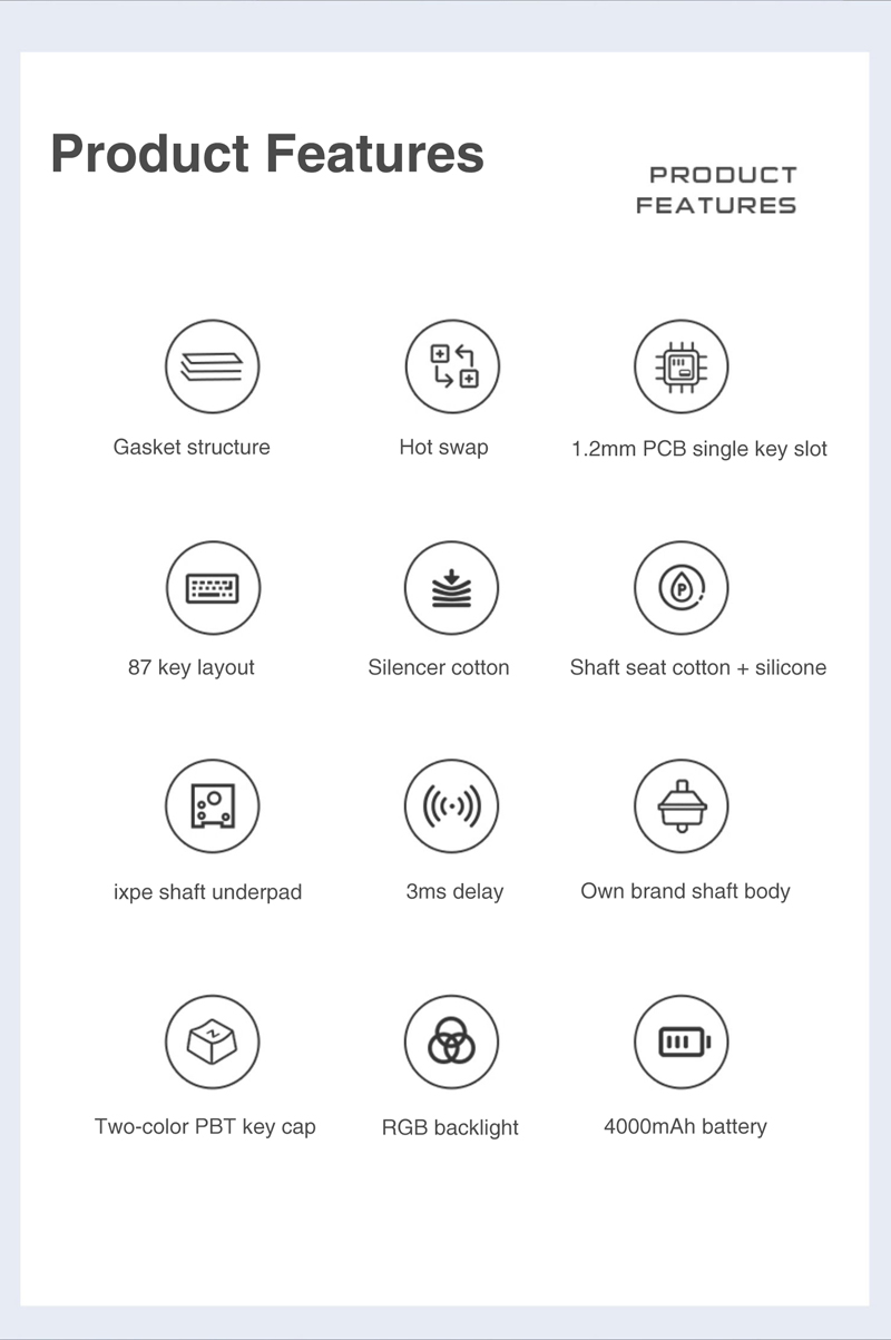 Bàn phím cơ AULA F87 87 phím có dây/2.4G/bluetooth không dây/80% ...