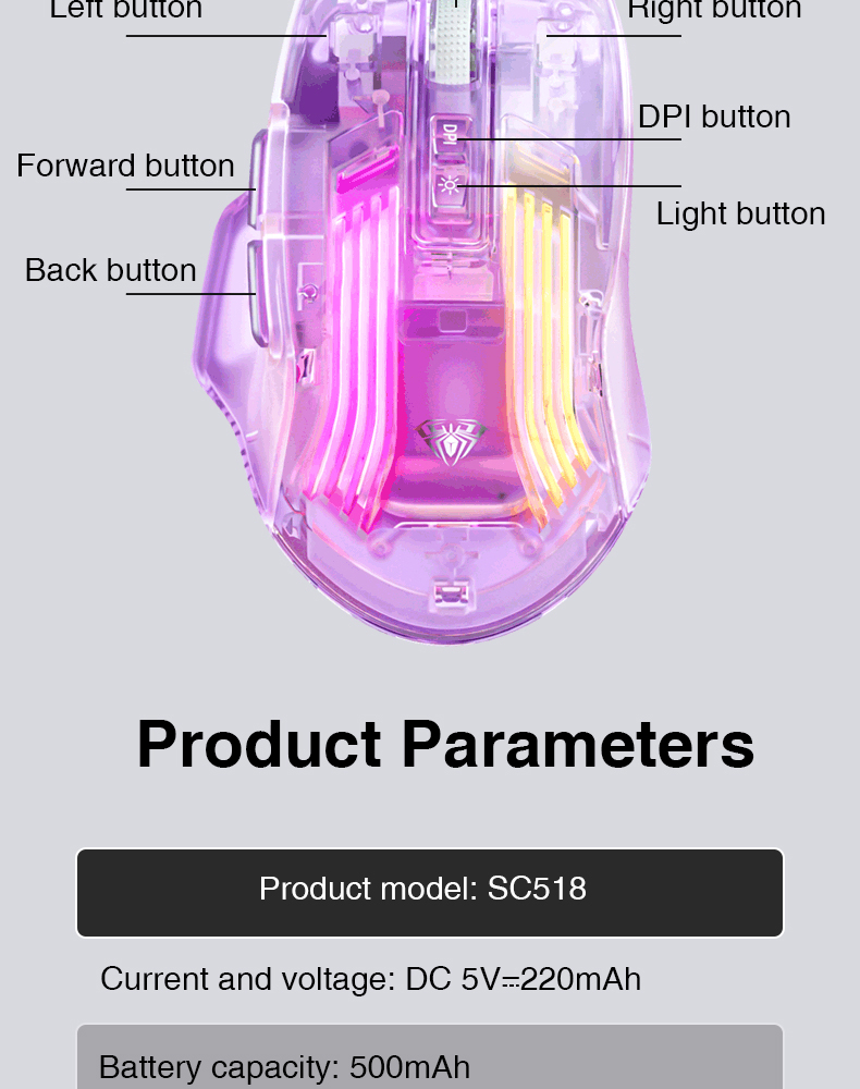 Aula Chuột Không Dây sc518 Kết Nối bluetooth 2.4g rgb 6 Tốc Độ 800-1600 ...