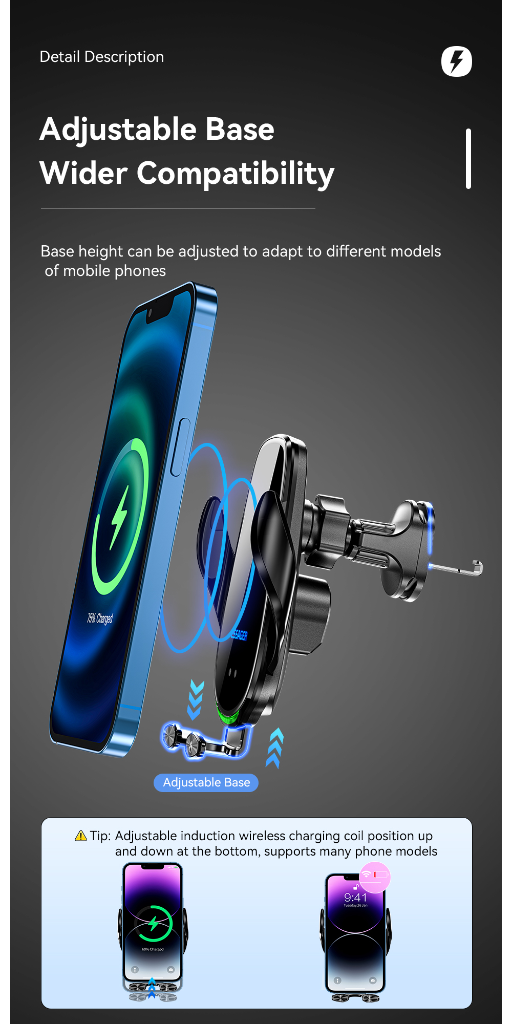 Essager Qi 15W Sạc Không Dây Giá Đỡ Điện Thoại Ô Tô Trong Ô Tô Lỗ Thông ...