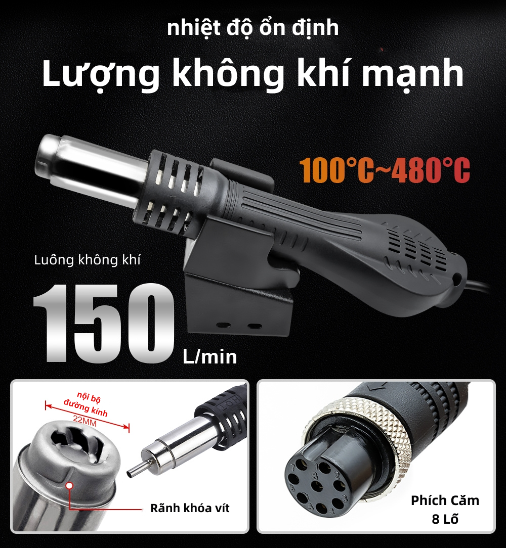 Máy khò nhiệt JCD 8858 750w màn hình LCD có thể điều chỉnh nhiệt độ sửa chữa điện thoại di động ...