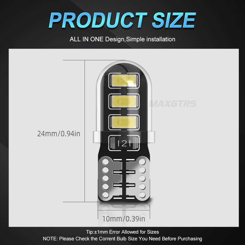 Set 10 đèn LED MAXGTRS 2835 Chip T10 W5W 15W 194 168 cao cấp cho xe ô ...