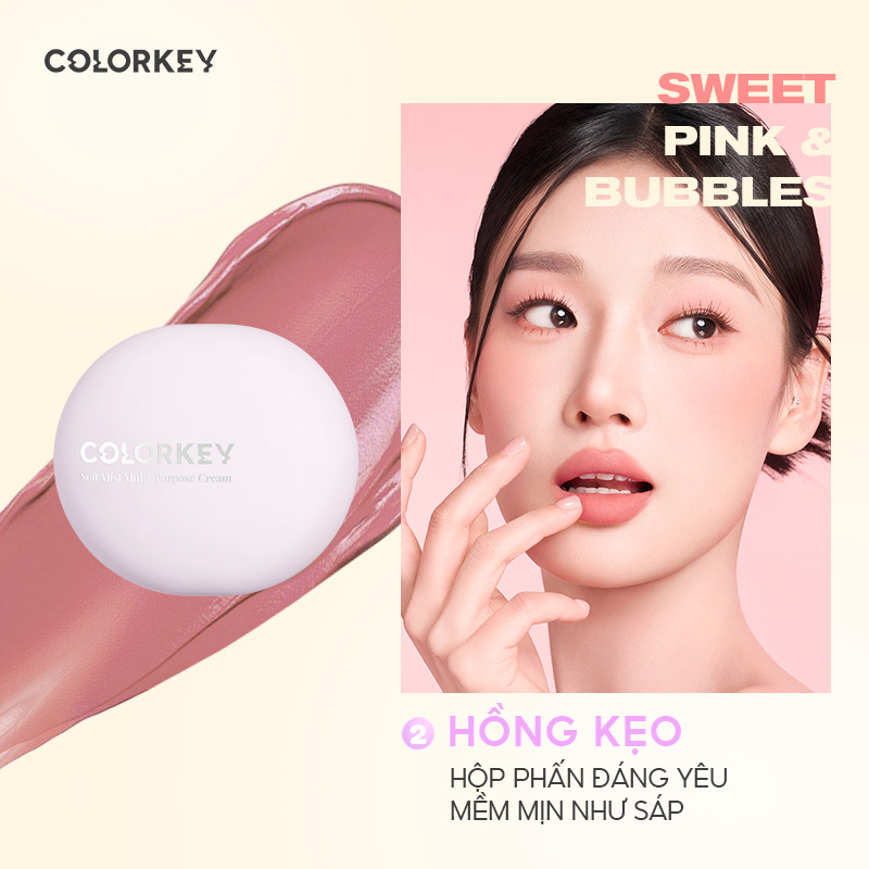 Kem má hồng COLORKEY có thể làm phấn mắt và son môi 3 trong 1 đa năng mềm mại và dễ tán 2.5g ...
