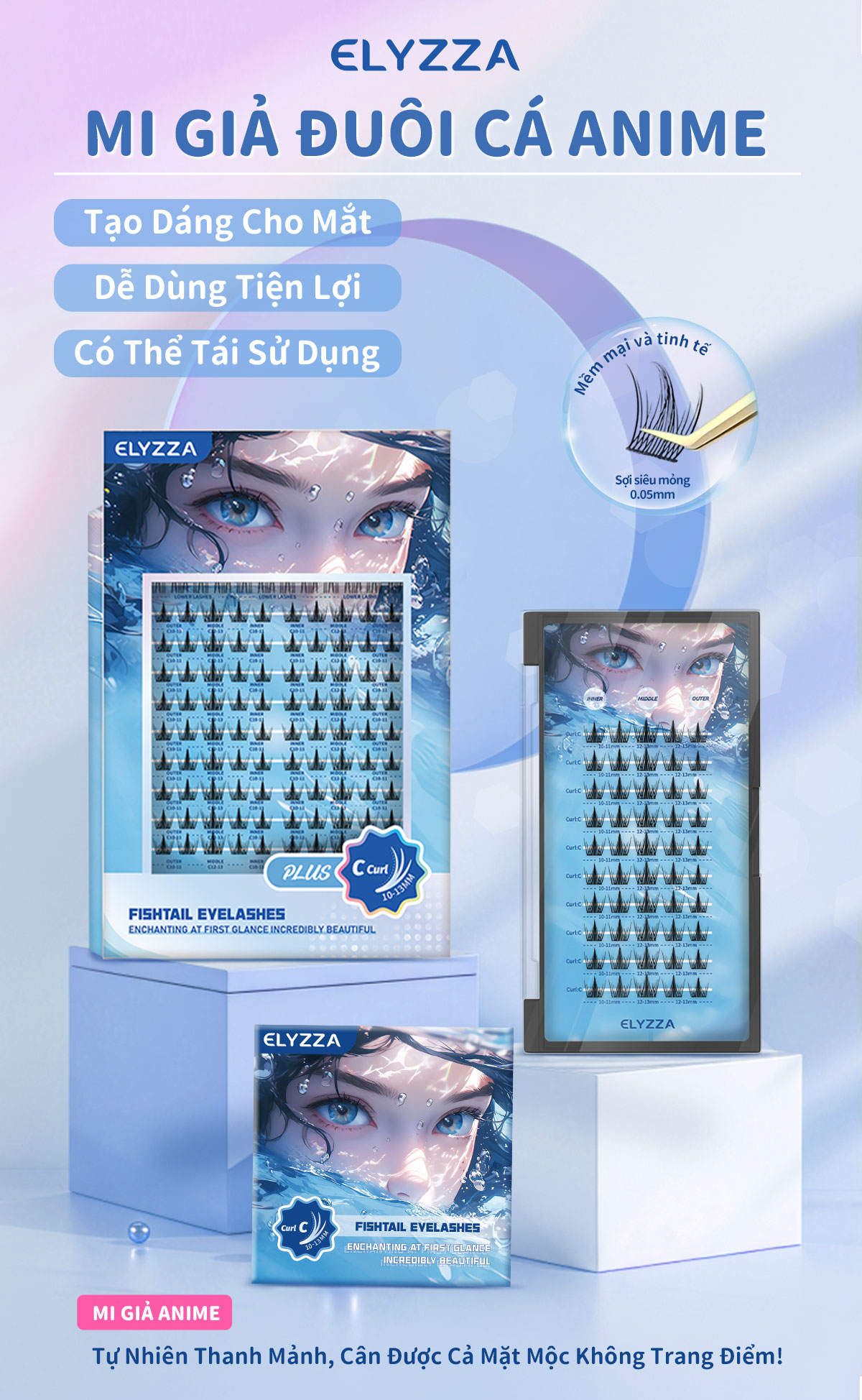 MI GIẢ ĐUÔI CÁ ANIME ELYZZA Lông Mi Giả Tự Nhiên Và Mi Cụm Có Thể Sử ...