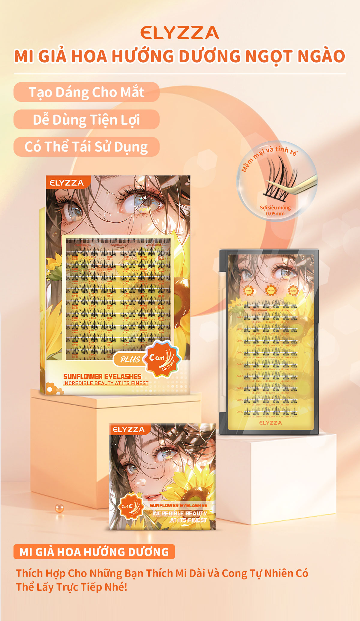 MI GIẢ TÁCH SỢI HOA HƯỚNG DƯƠNG ELYZZA Lông Mi Giả Tự Nhiên Và Lông Mi ...