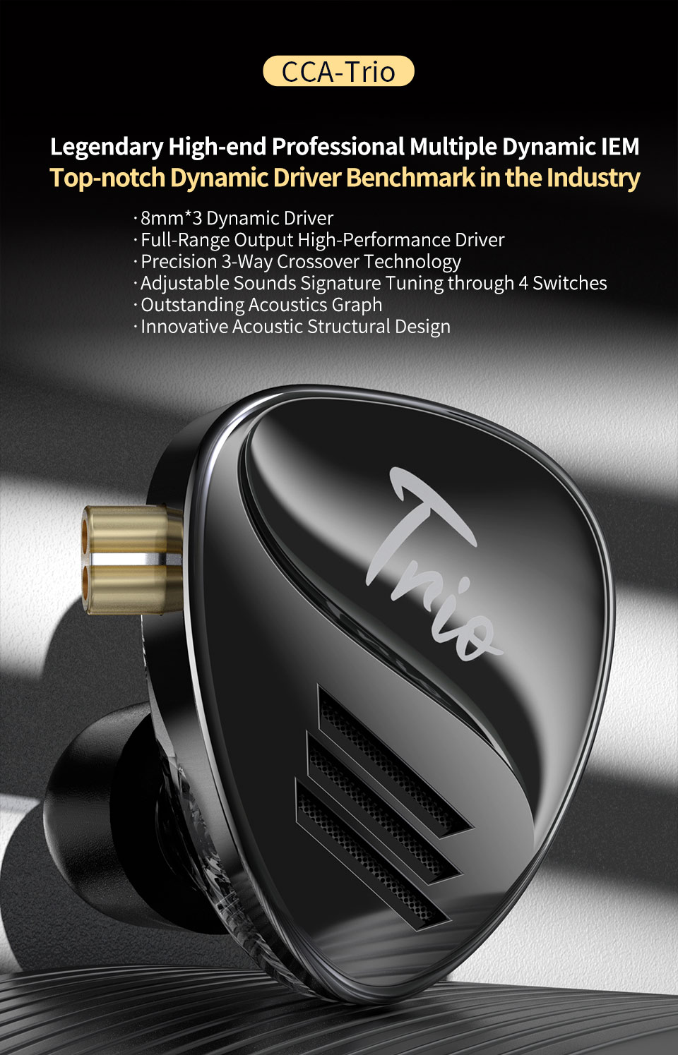 Cca Trio in Ear HiFi Tai nghe 3DD Năng động Cao cấp có thể điều chỉnh ...
