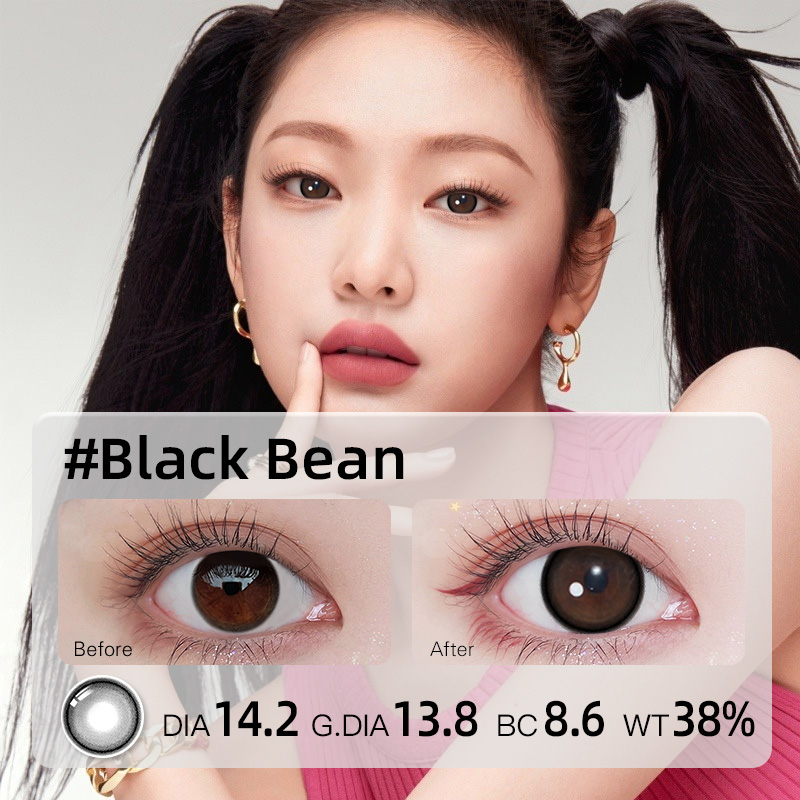 Set 2 Kính Áp Tròng Màu Đen contact lenses 0 ~ - 8.00 black len 14.2mm ...