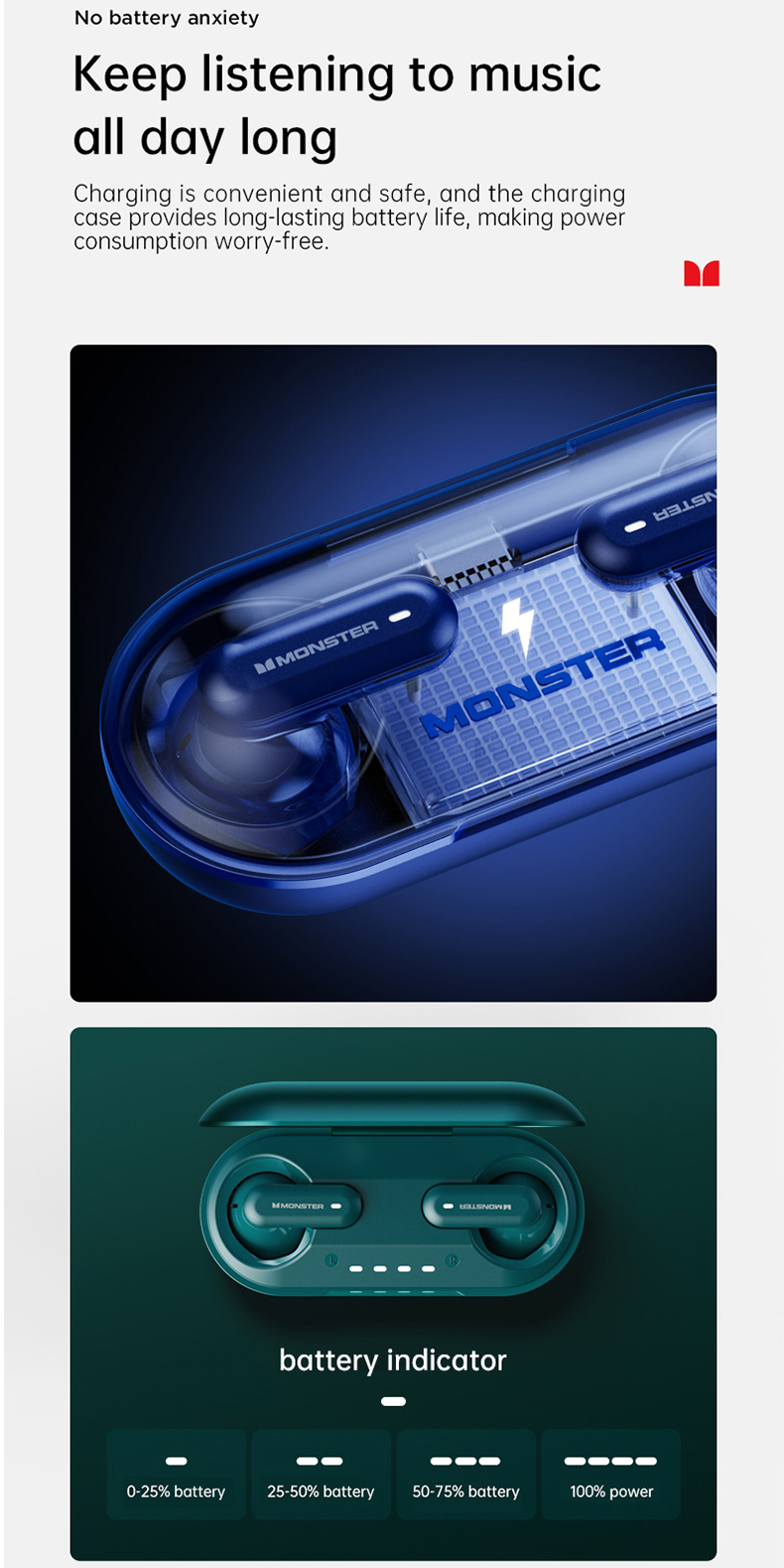 Monster XKT25 Tai nghe Bluetooth 5.4 HiFi Âm thanh đỉnh Điều khiển cảm ...