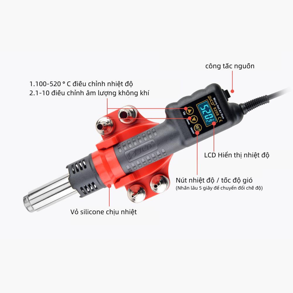 Máy khò nhiệt JCD 750W 8208 có thể điều chỉnh nhiệt độ cầm tay với 4 ...