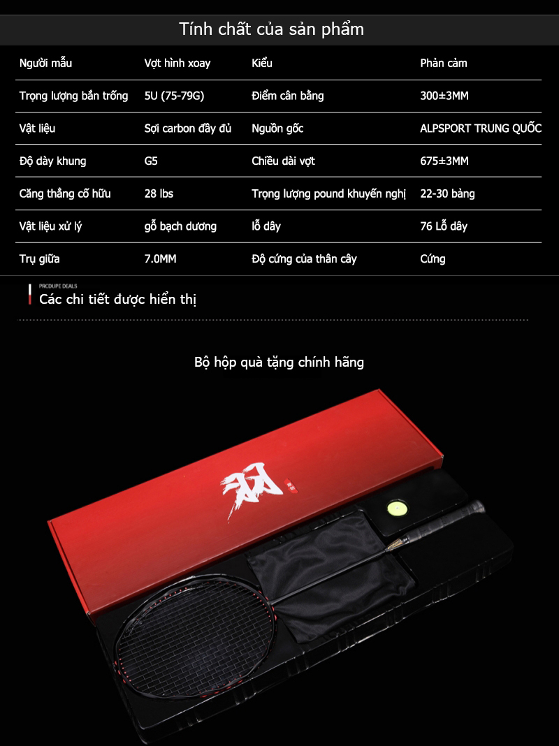 ALP V5 5U 75g PRO MXH ĐệmCông nghệ khung sóng vợt cầu lông tấn công Đỏ ...