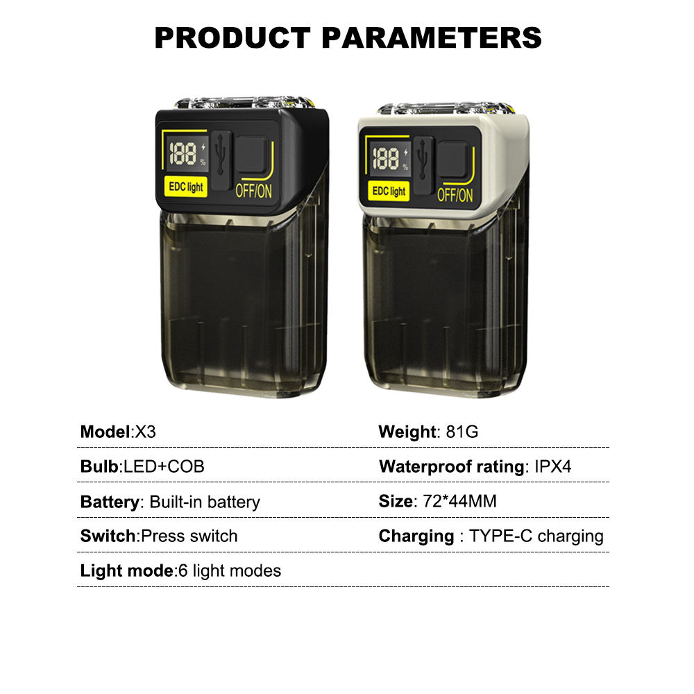 Đèn pin Mini Asafee X3 EDC Móc khóa có thể điều chỉnh Đèn LED 6 chế độ ...