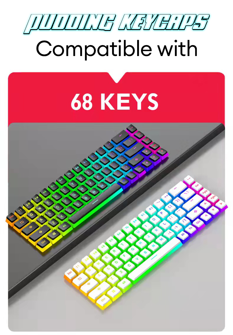 Pudding Keycaps 130Keys Nút bàn phím Transparent Backlit PBT Material ...