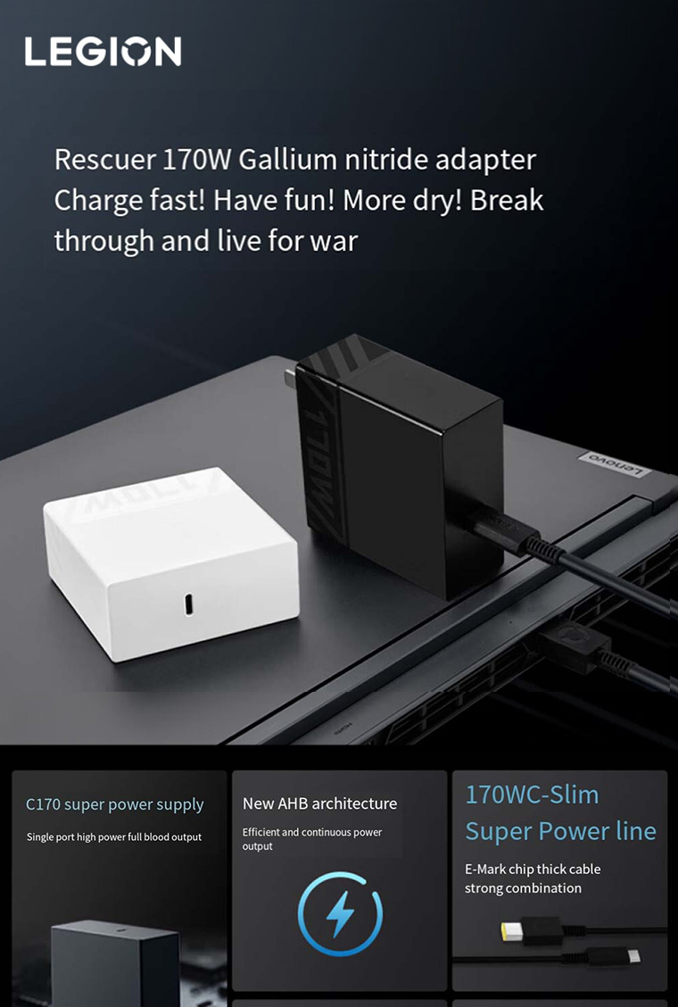 Lenovo Legion LA170 170W / C170 USB-C GaN PD3.0 Bộ chuyển đổi di động Gallium Nitride đa giao ...