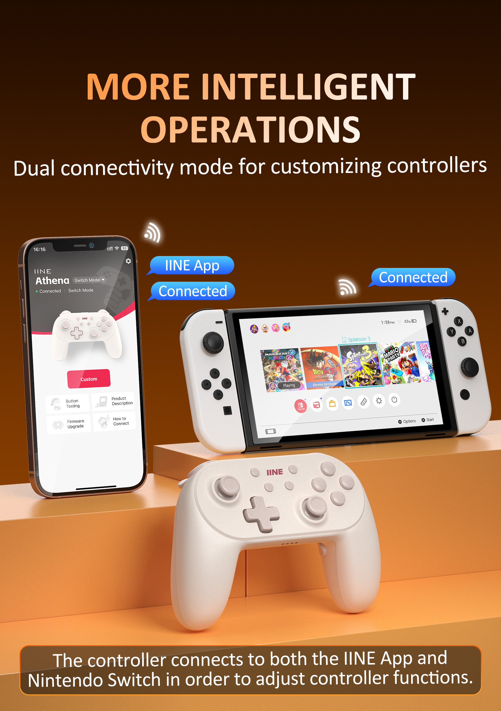 Bộ điều khiển IINE Athena Wireless Pro cho Switch / Switch OLED / PC / IOS / Android Wake Up ...